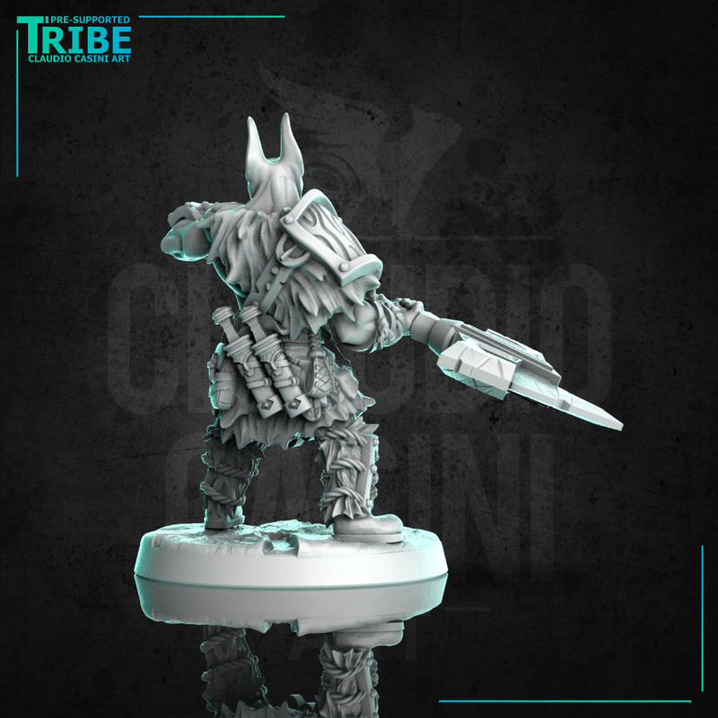 (0283) Male dog man barbarian with stick with two hand axe - Claudio ...