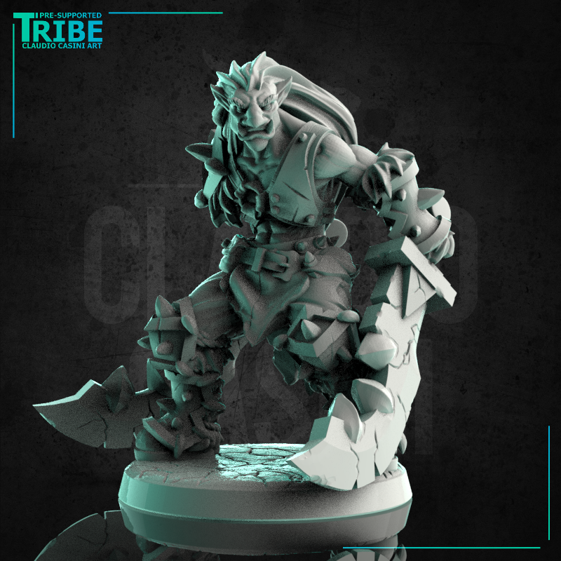 (0228) Male Half troll barbarian warrior with two great swords ...