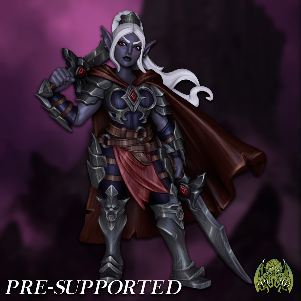 Drizara The Dark Elf Warrior [PRE-SUPPORTED] 32mm Female Dual Wielder ...