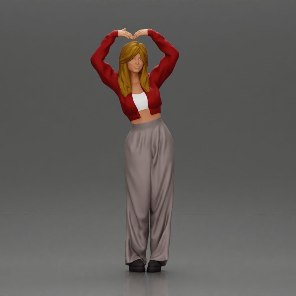 Confident woman striking a heart-shaped pose with joyful energy ...