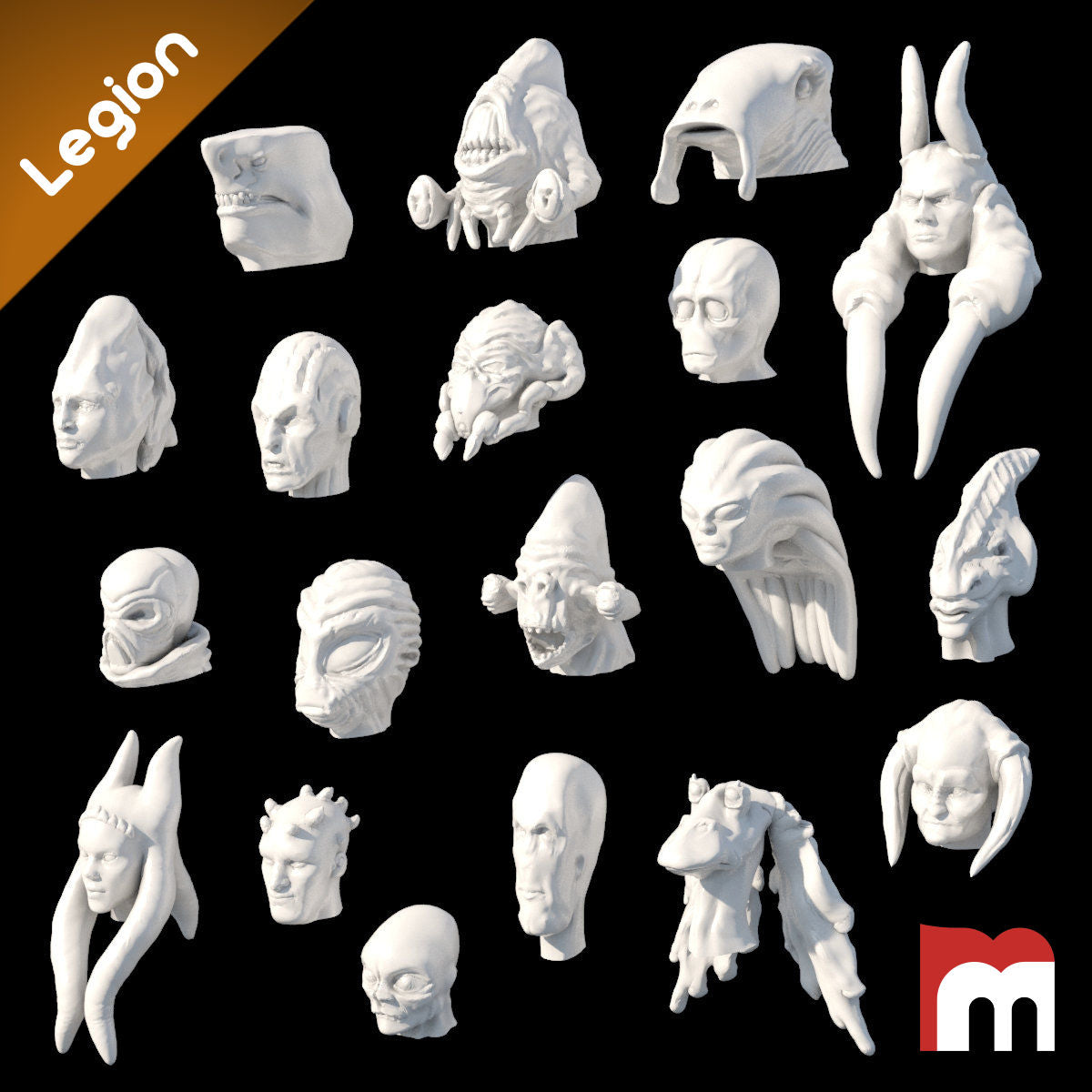 (Legion) Alien Head Set II - Mel Miniatures - Miniatures by Only-Games.co
