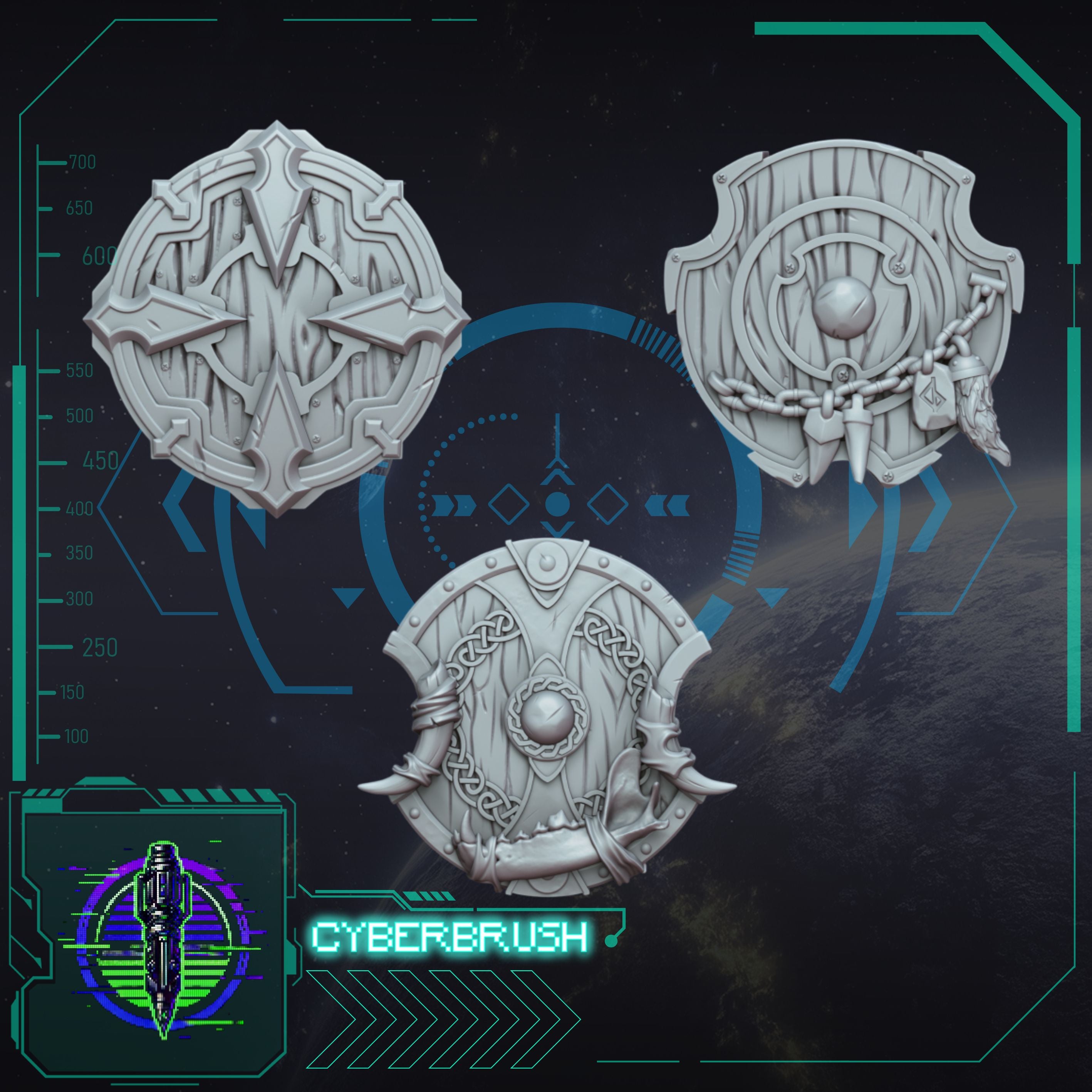 Space Vikings, Shields (Left Hand) - Cyberbrush3D - Miniatures by Only ...