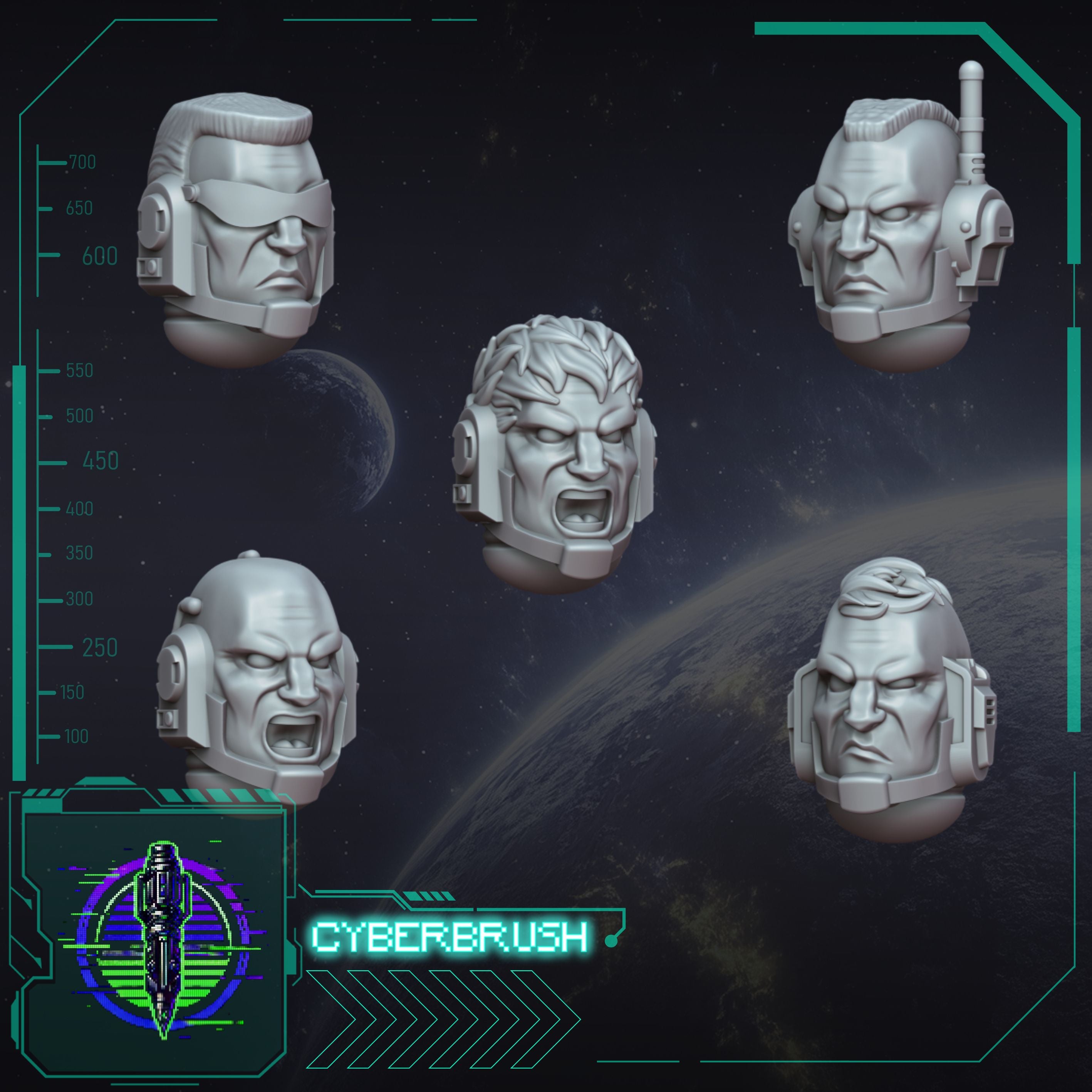 Marine Head set 2 - Cyberbrush3D - Miniatures by Only-Games.co