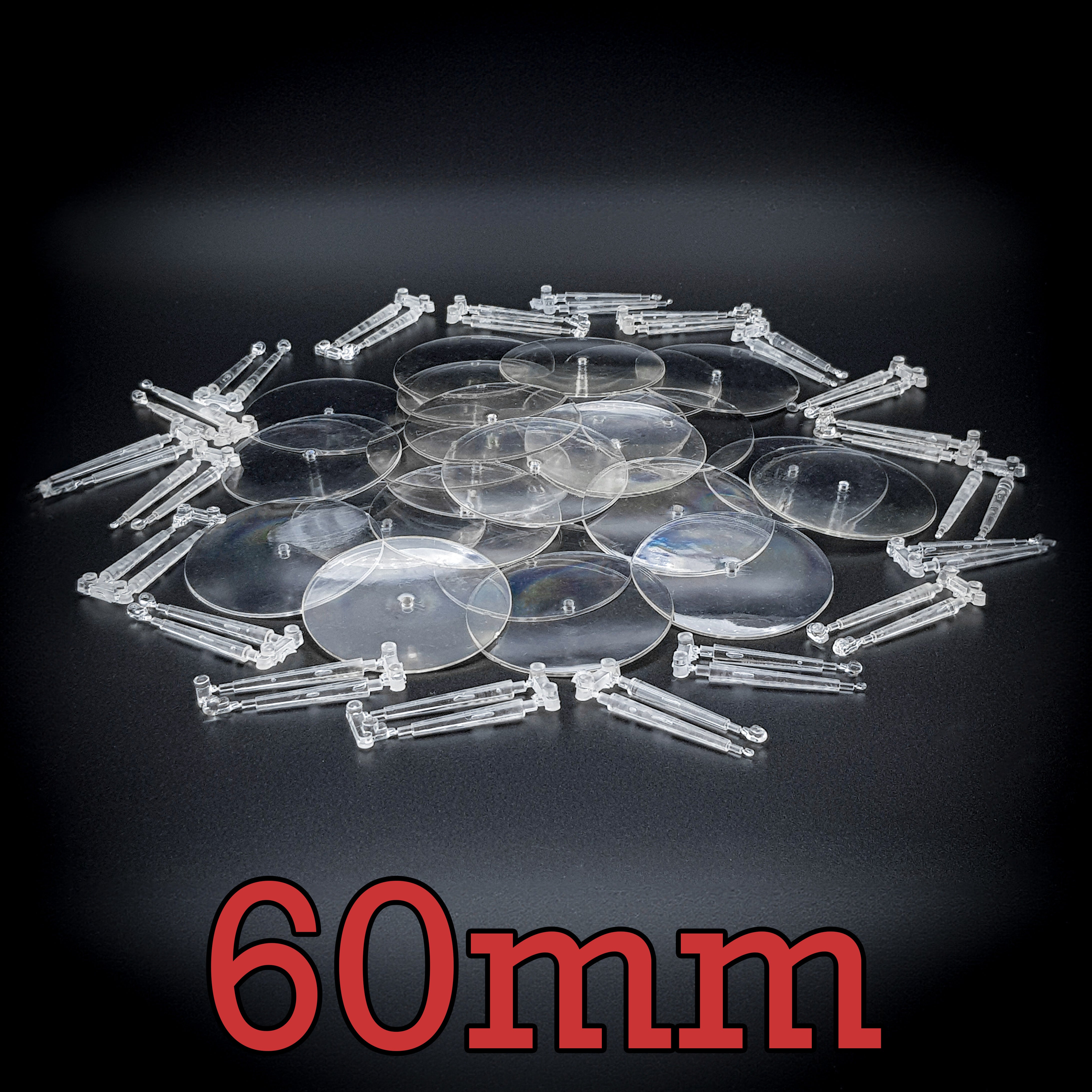 60mm Round Flying Bases – Clear Plastic Stands for Sci-Fi & Fantasy Wa
