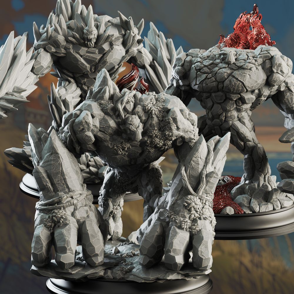 Elemental Golems - The Three Faces - DM Stash - Miniatures by Only-Games.co