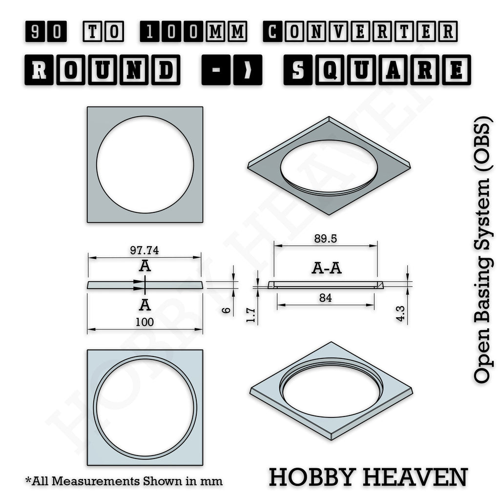 Round to Square Bases Shape and Size Converters 3d Print Full Range