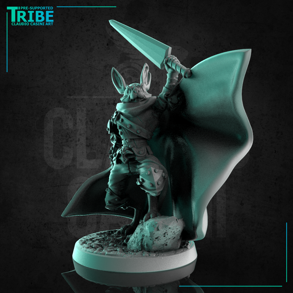 (0268) Male rabbitfolk warrior paladin cleric with plate armor sword ...