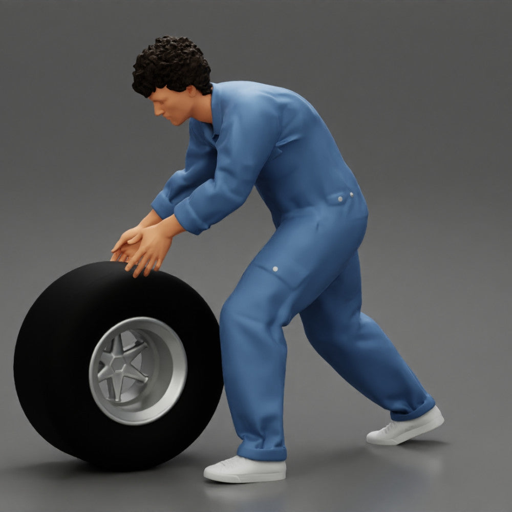 Mechanic worker walking and rolling tyre - 3dgminiatures - Miniatures ...