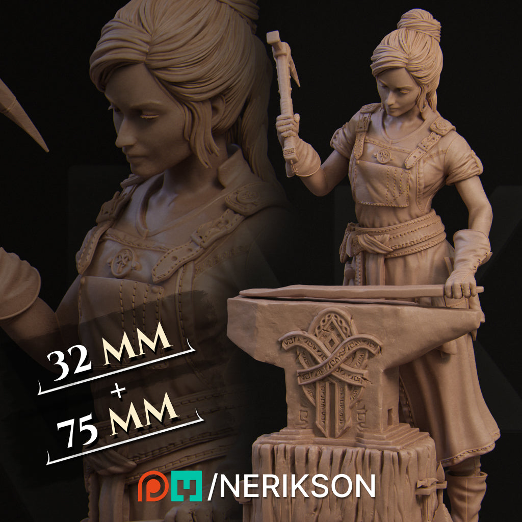 Lara the Blacksmith [32mm/75mm] - Nerikson - Miniatures by Only-Games.co