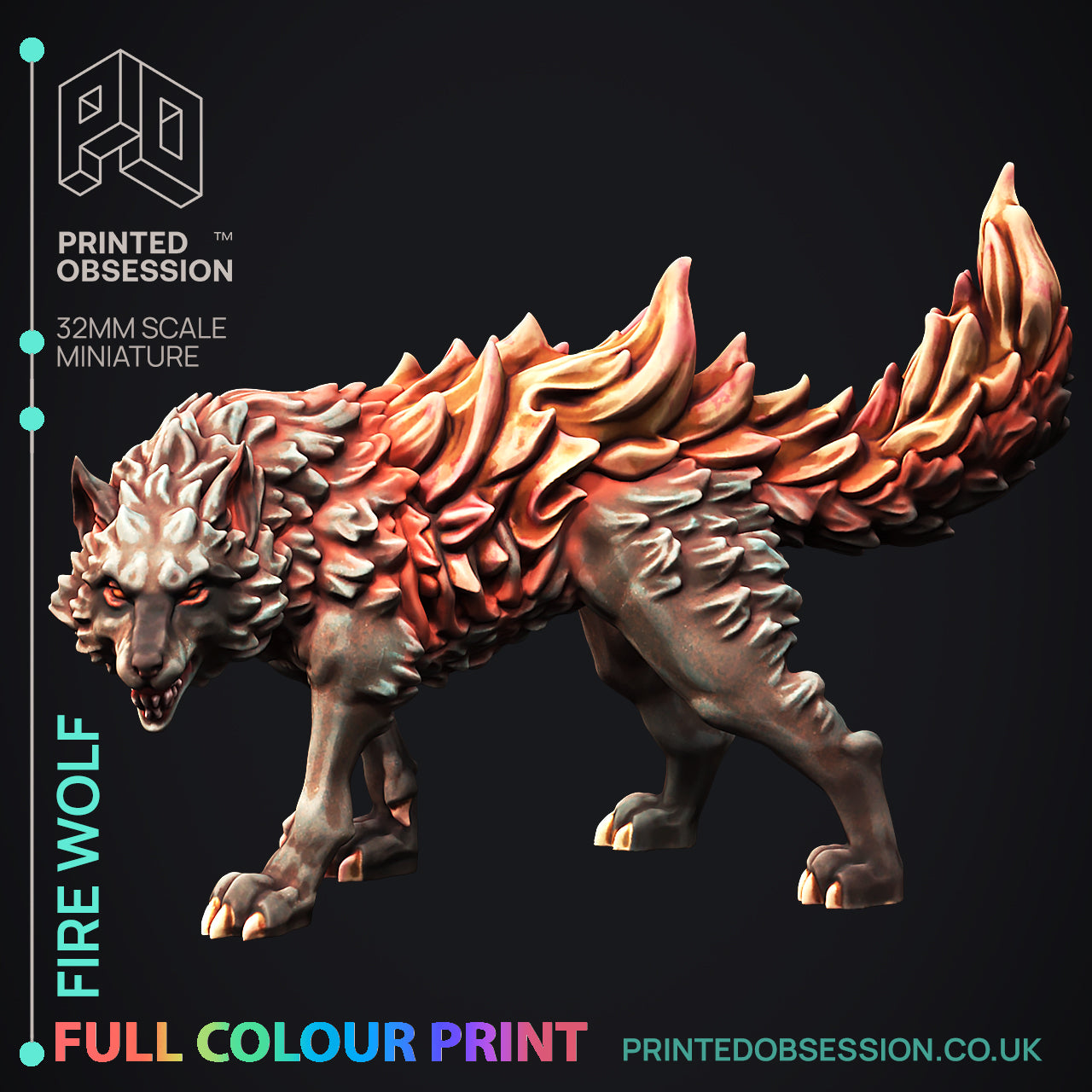 Fire wolf - Pre-Coloured - 32mm Scale - Printed Obsession - Miniatures ...