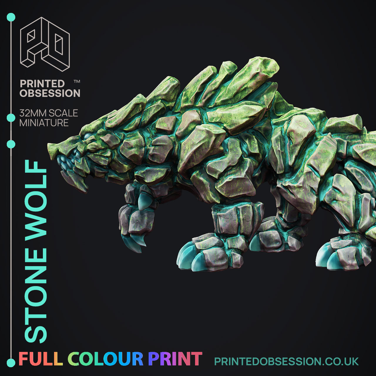 Stone Wolf - Elemental Wolves - Pre-Coloured - 32mm Scale - Printed ...