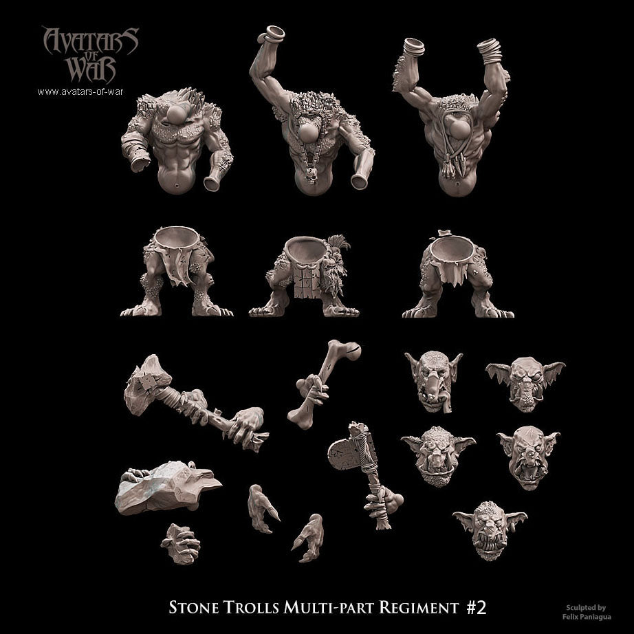 Stone Trolls multi-part regiment #2 - Avatars Of War - Miniatures by ...