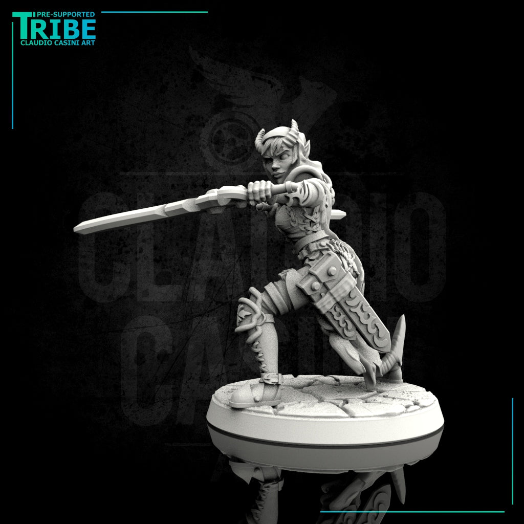 (0068) Female elf human tiefling thief or ranger with two weapons ...