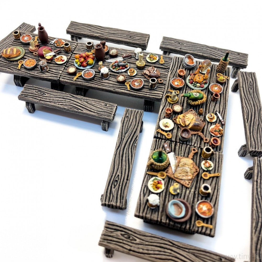 Medieval dining tables - Tiny Furniture - Miniatures by Only-Games.co