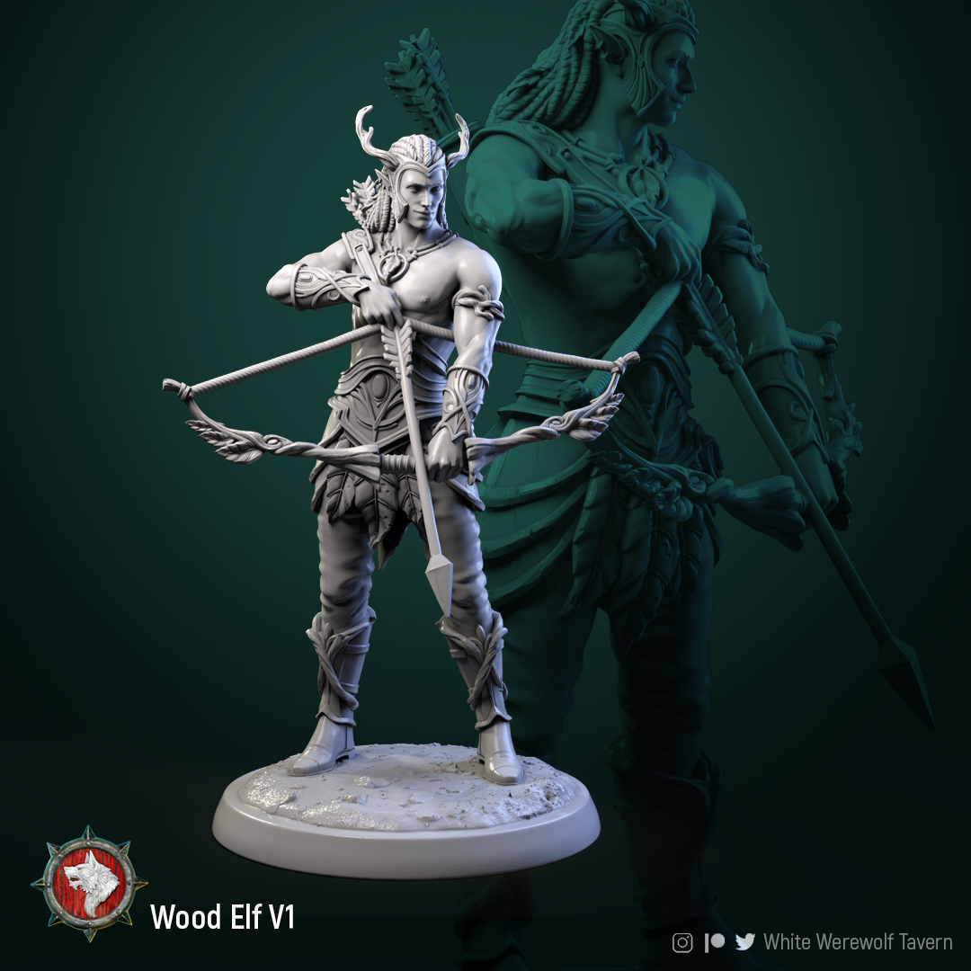 Wood Elf pose1 32mm - White Werewolf Tavern - Miniatures by Only-Games.co