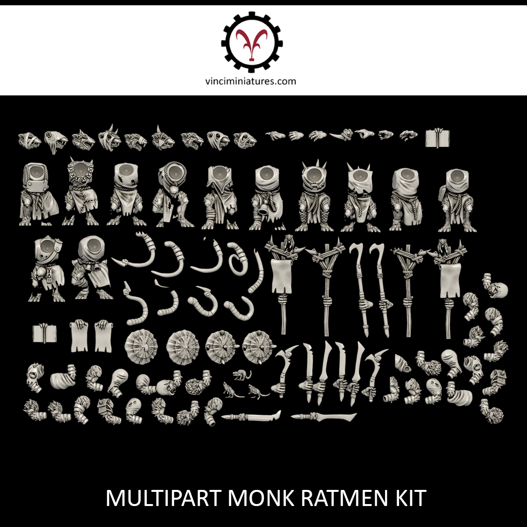 MULTIPART MONK RATMEN KIT - vinciminiatures - Miniatures by Only-Games.co
